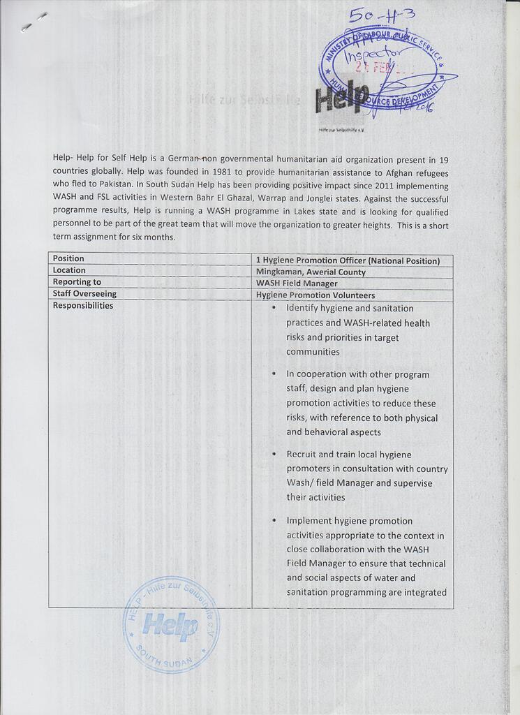 Hygiene Promotion Officer_Help e.V_Mingakaman Base - Job Vacancies ...